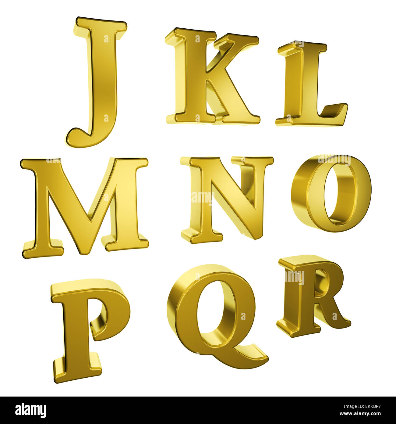 Gold alphabet J to R on a white background Stock Photo - Alamy