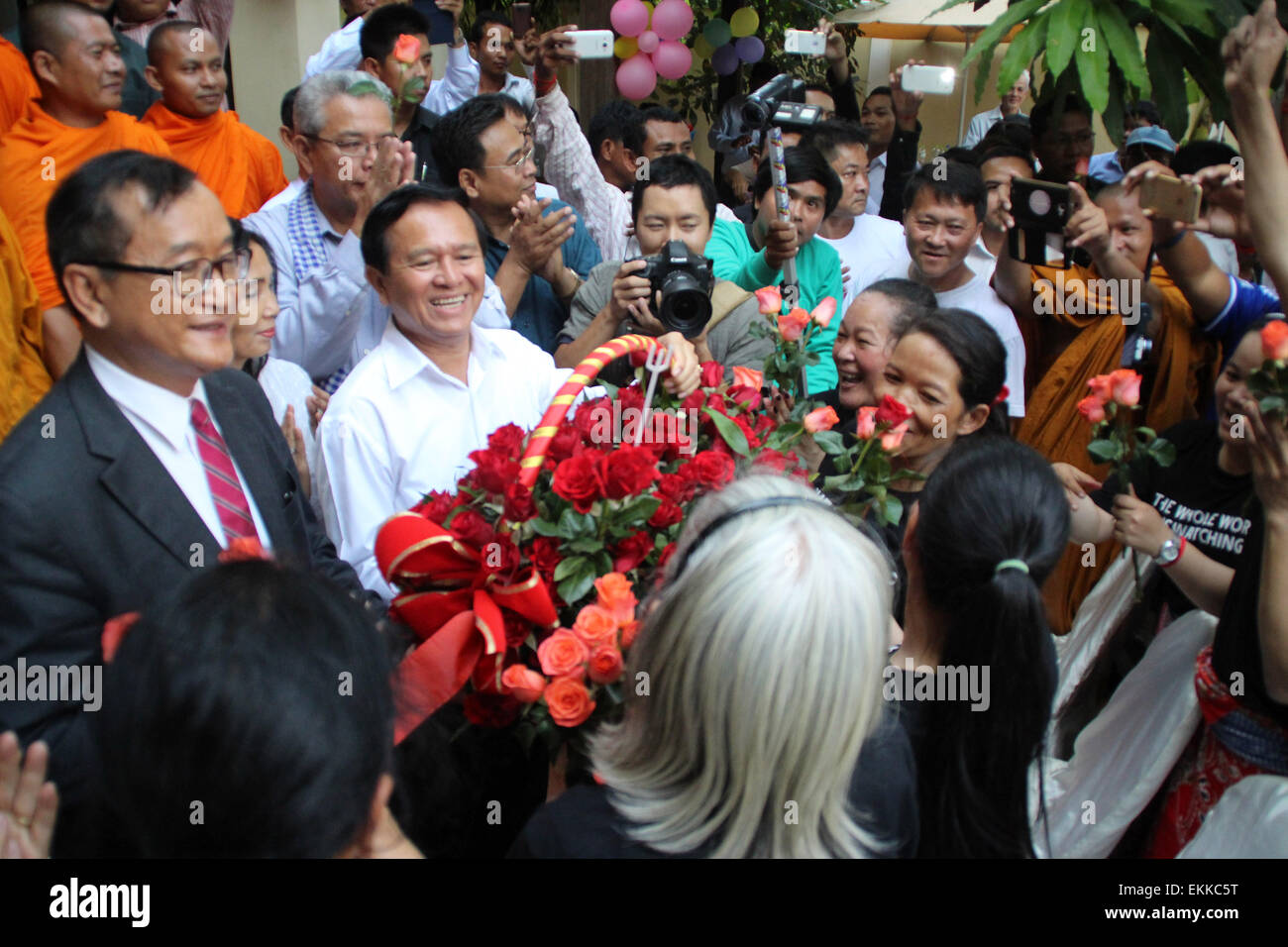 Phnom Penh, Cambodia. 11th Apr, 2015. Sam Rainsy (1st L), president of ...