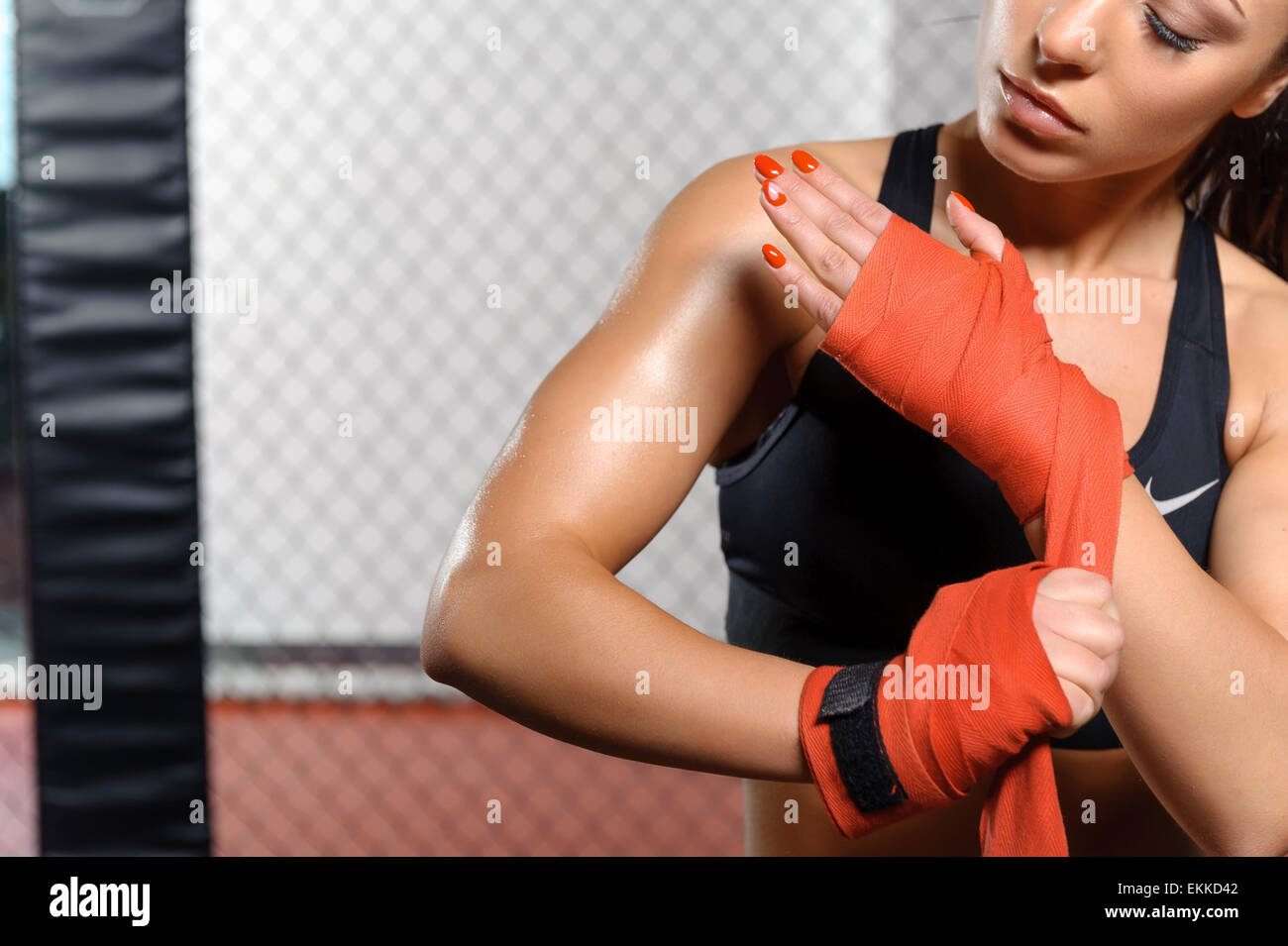 Female boxer does bandage Stock Photo - Alamy