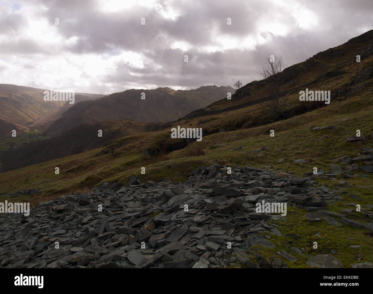 The ruins of Rigghead Slate Quarries in Borrowdale Stock Photo - Alamy