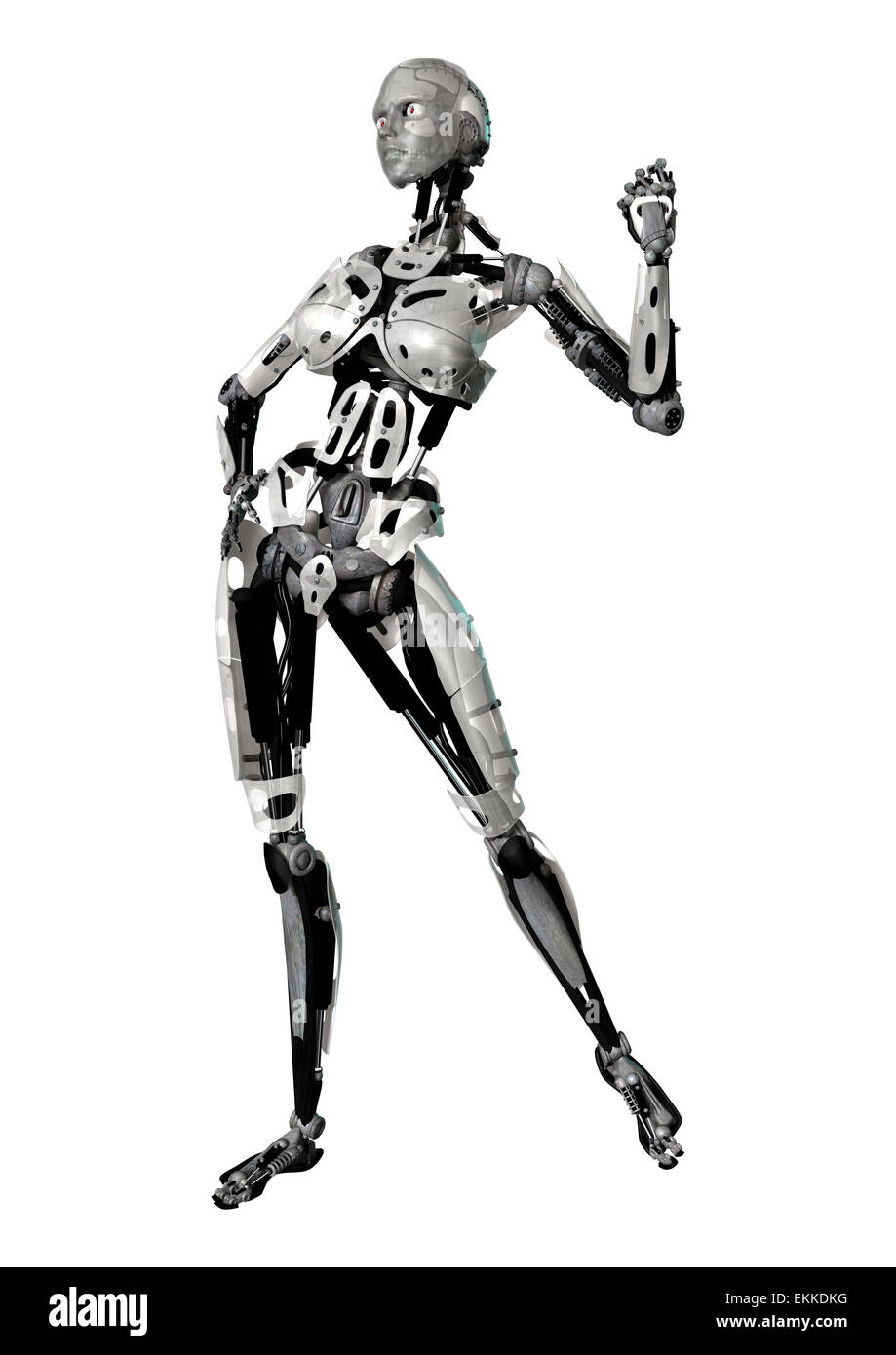 3D digital render of a posing female cyborg isolated on white ...