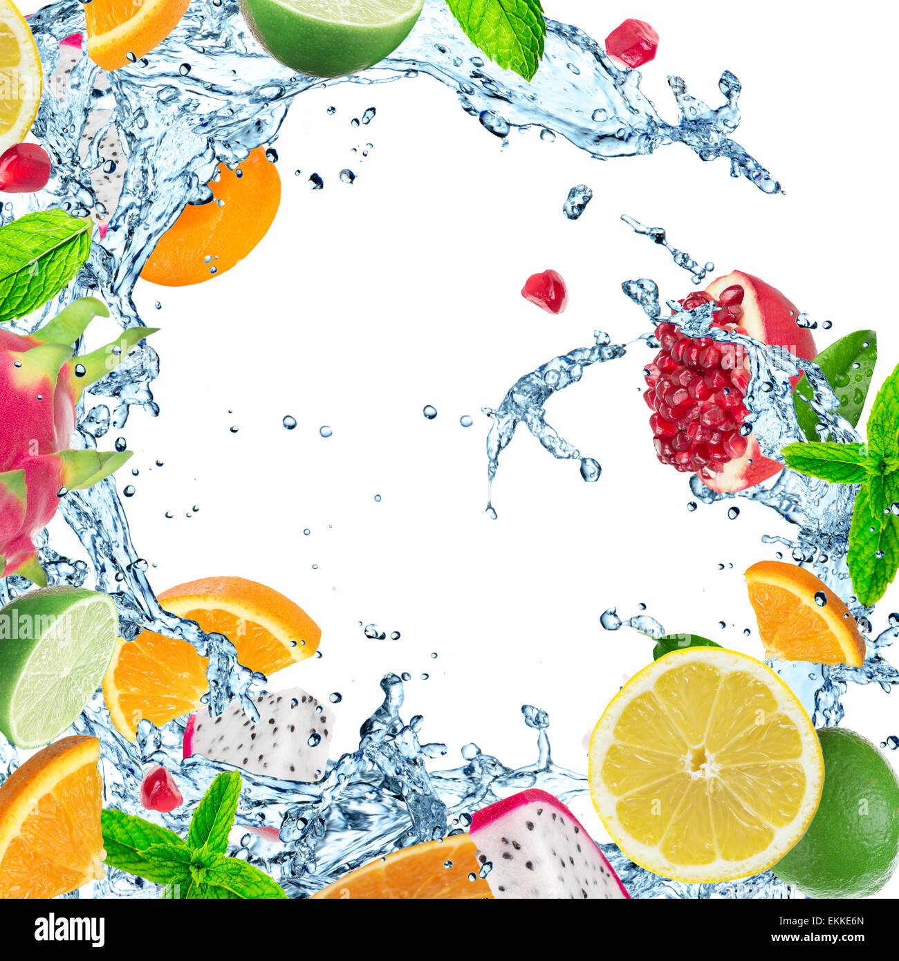 Fresh fruit with water splash Stock Photo - Alamy