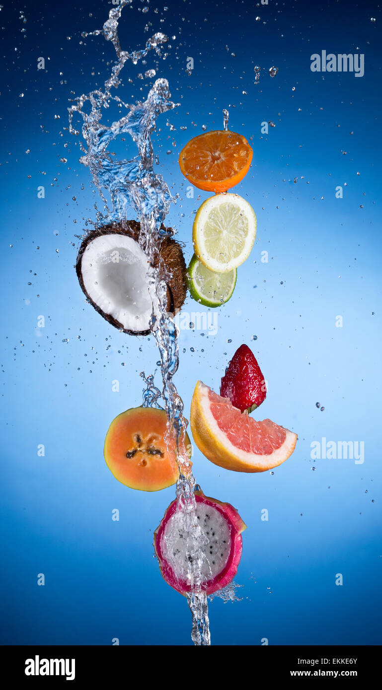 Fresh fruit with water splash Stock Photo - Alamy