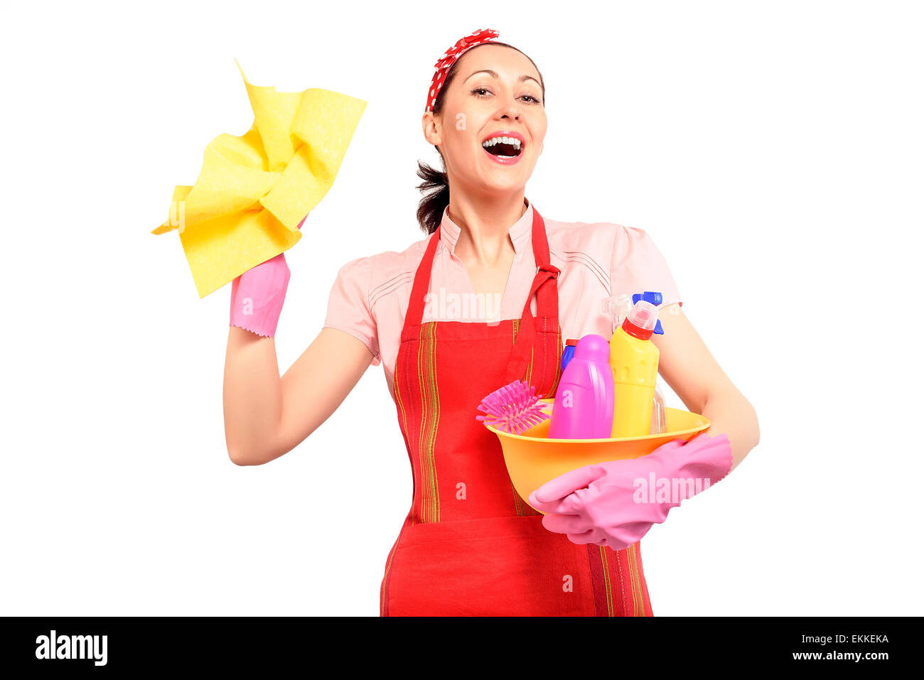 Young happy housewife cleaning Stock Photo - Alamy