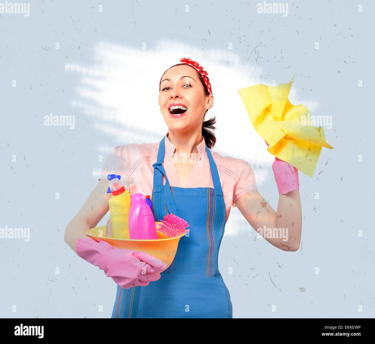 Young happy housewife cleaning Stock Photo - Alamy