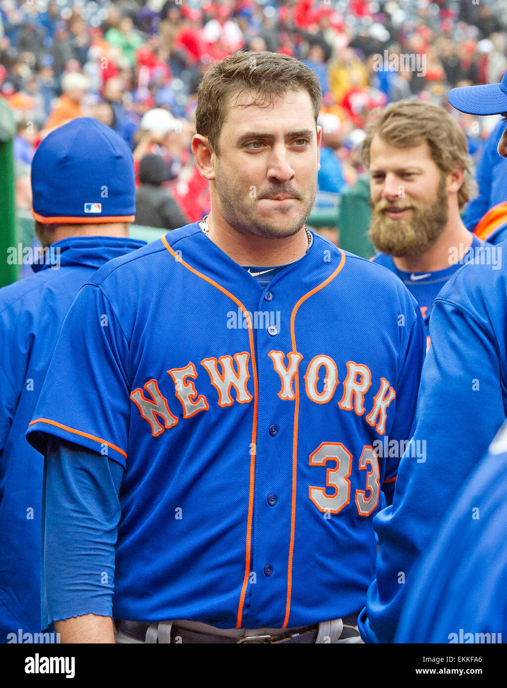 New York Mets starting pitcher Matt Harvey (33) in the dugout in sixth ...
