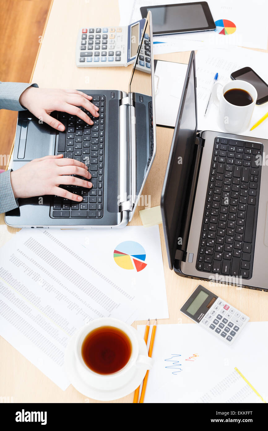 business workflow - office worker working at modern office workplace ...