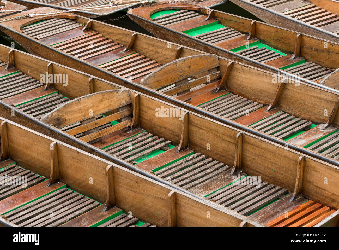 Traditional wooden punts on the river Thames, Oxford, UK Stock Photo ...