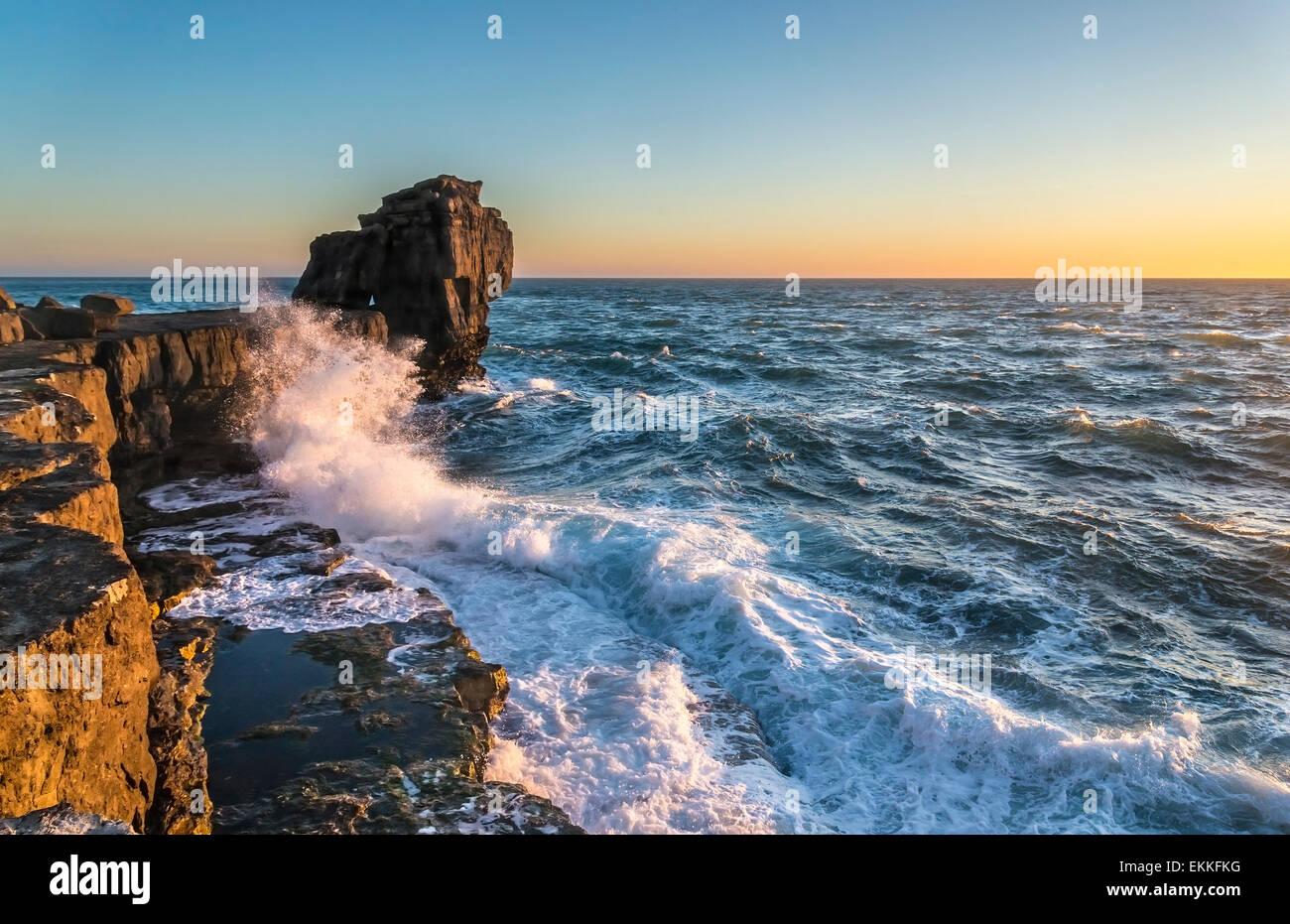 High winds force huge waves onto the cliffs at Portland Bill and almost ...