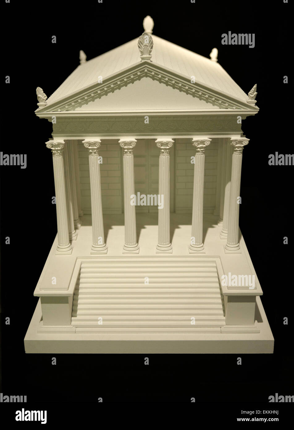 Imperial worship roman temple, scale model isolated over black ...