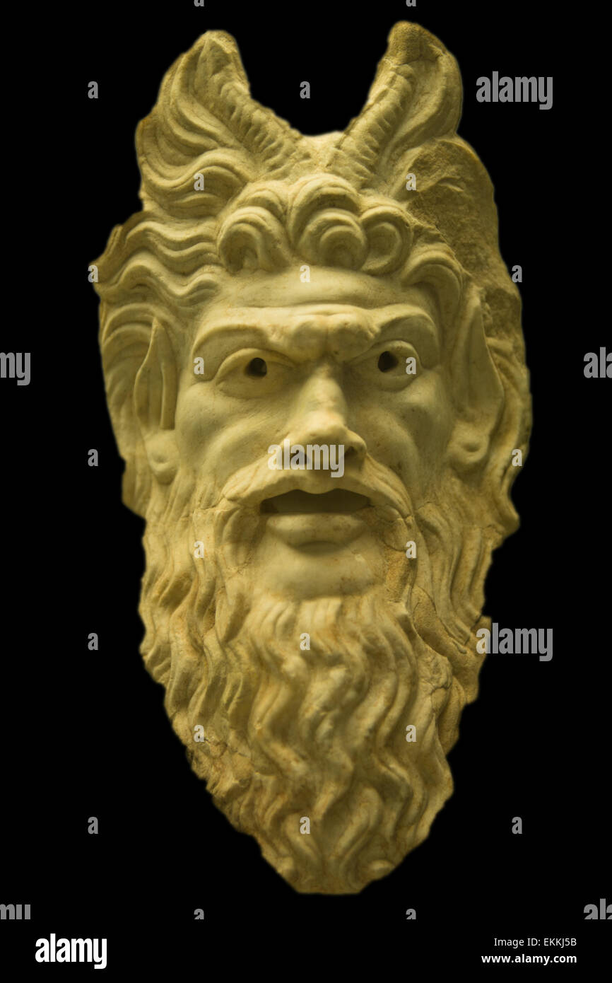 Marble representation, in the form of a theatre mask, of the God Pan ...