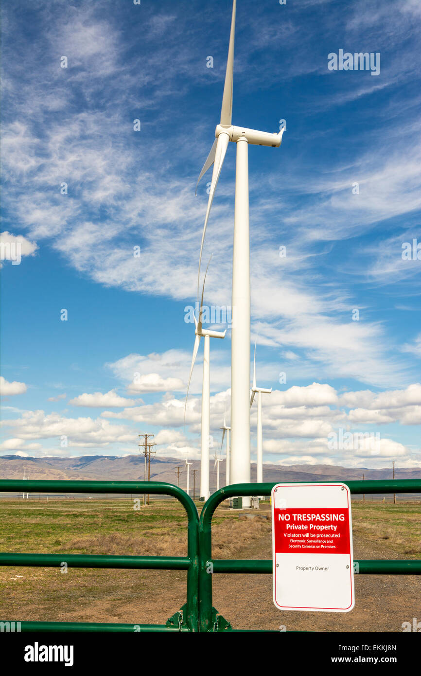 Wind turbine and warning sign Stock Photo - Alamy