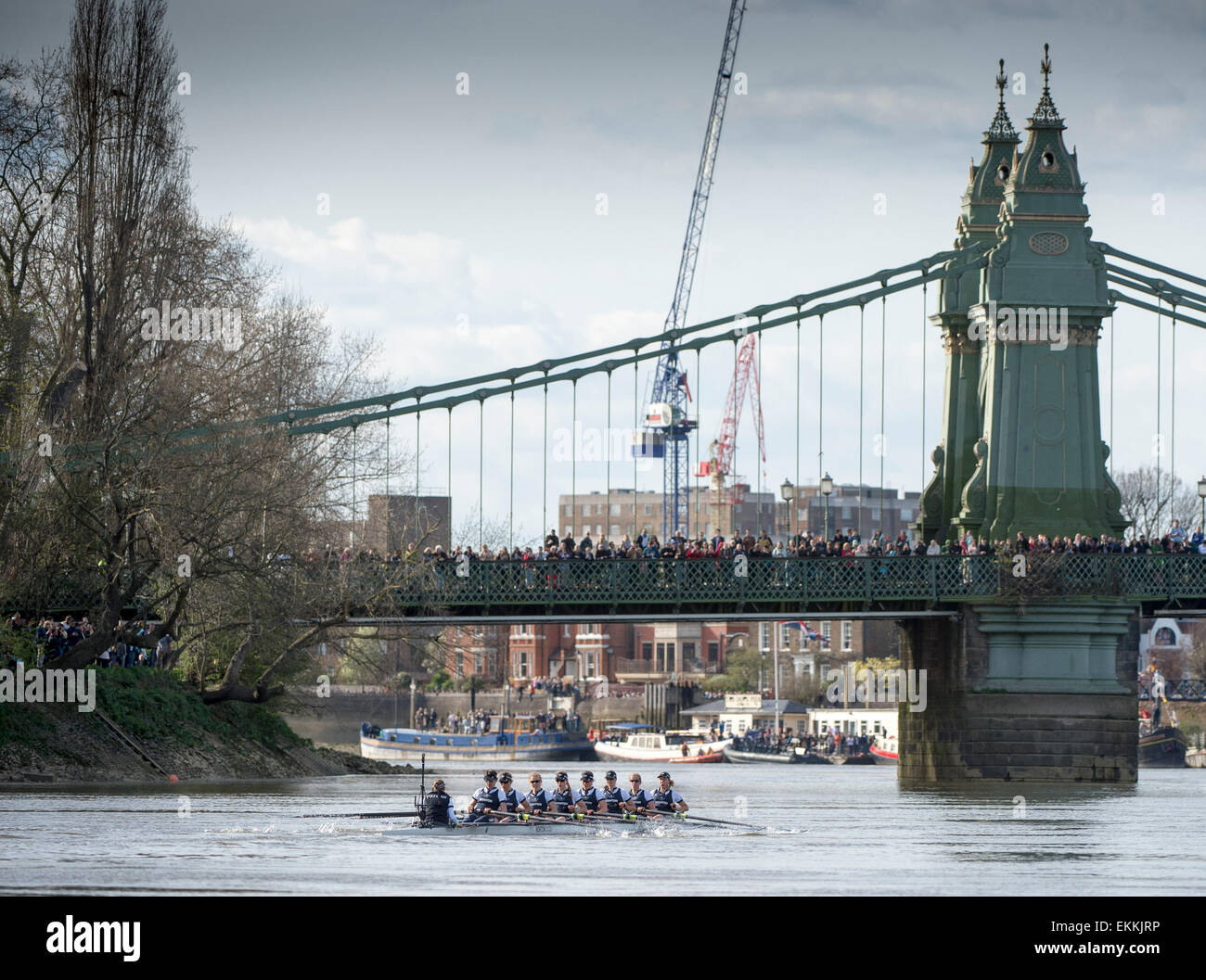 London, UK. 11th Apr, 2015. Oxford University Women Blue Boat approach ...