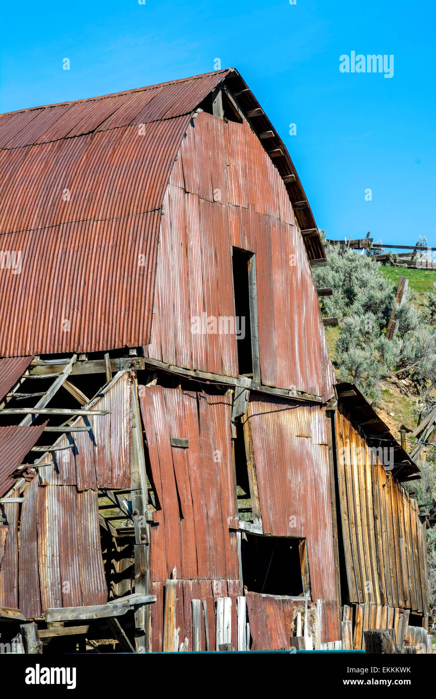 Rusted old tin barn and blue sky Stock Photo Alamy