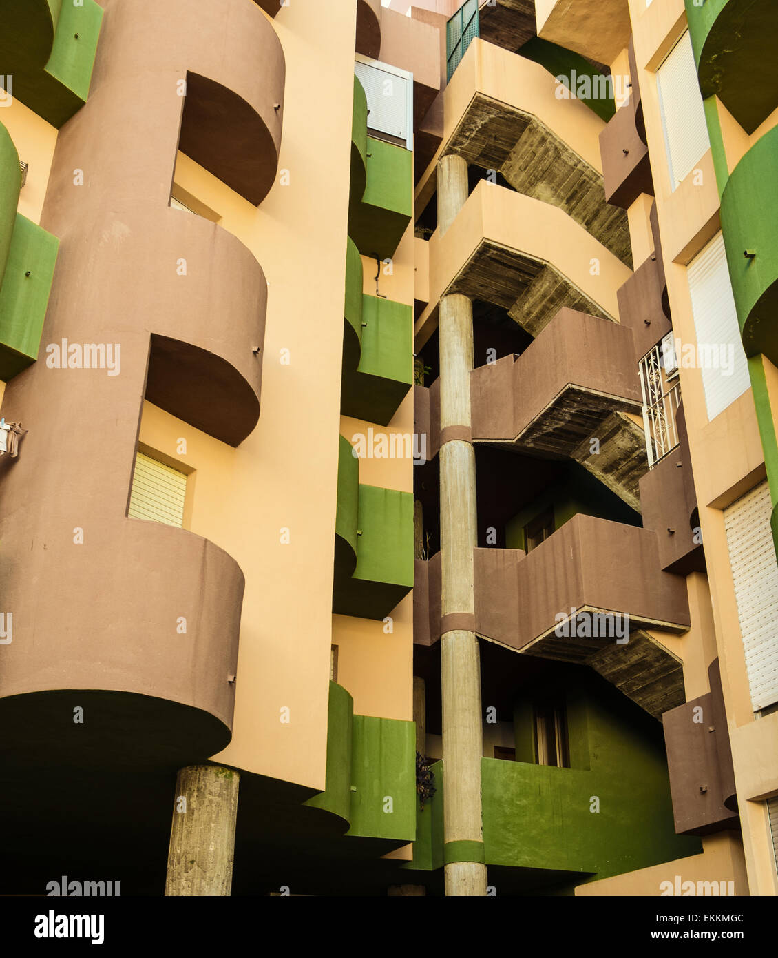 Colorful high rise building facade with curved lines Stock Photo - Alamy