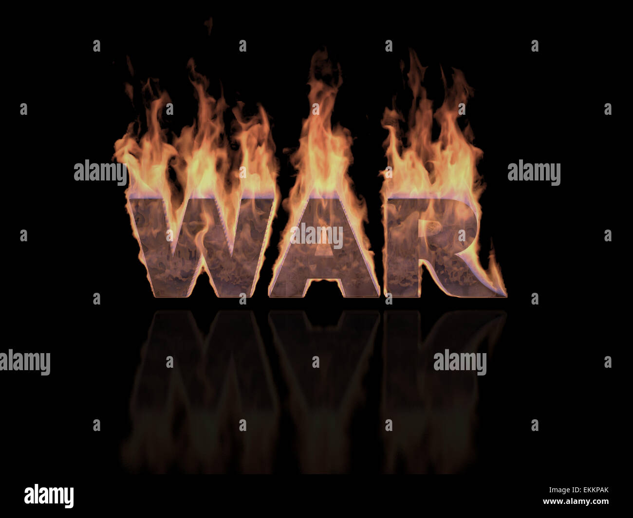 The Three-dimensional word "War" in Flames symbolizing Global War ...