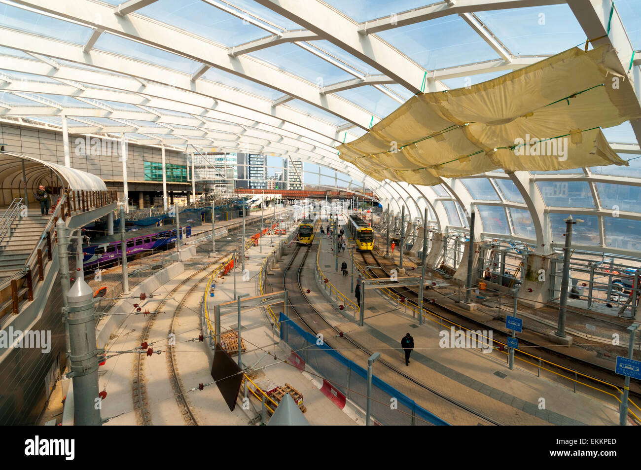 Metrolink tram stop inside Victoria Station during redevelopment works ...