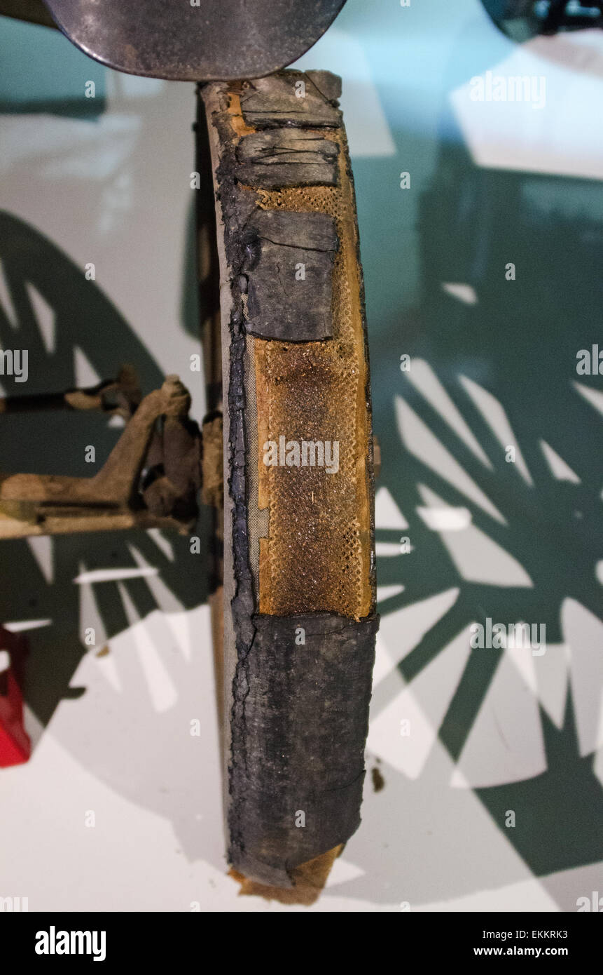 The worn-out tire of a 1915 Ford Model T roadster at the Seal Cove Auto ...