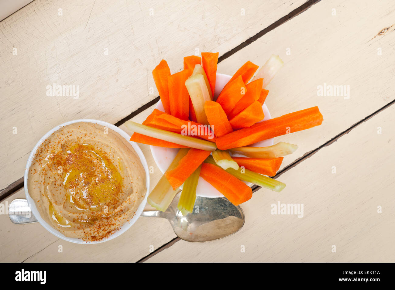 fresh hummus dip with raw carrot and celery arab middle eastent healthy ...