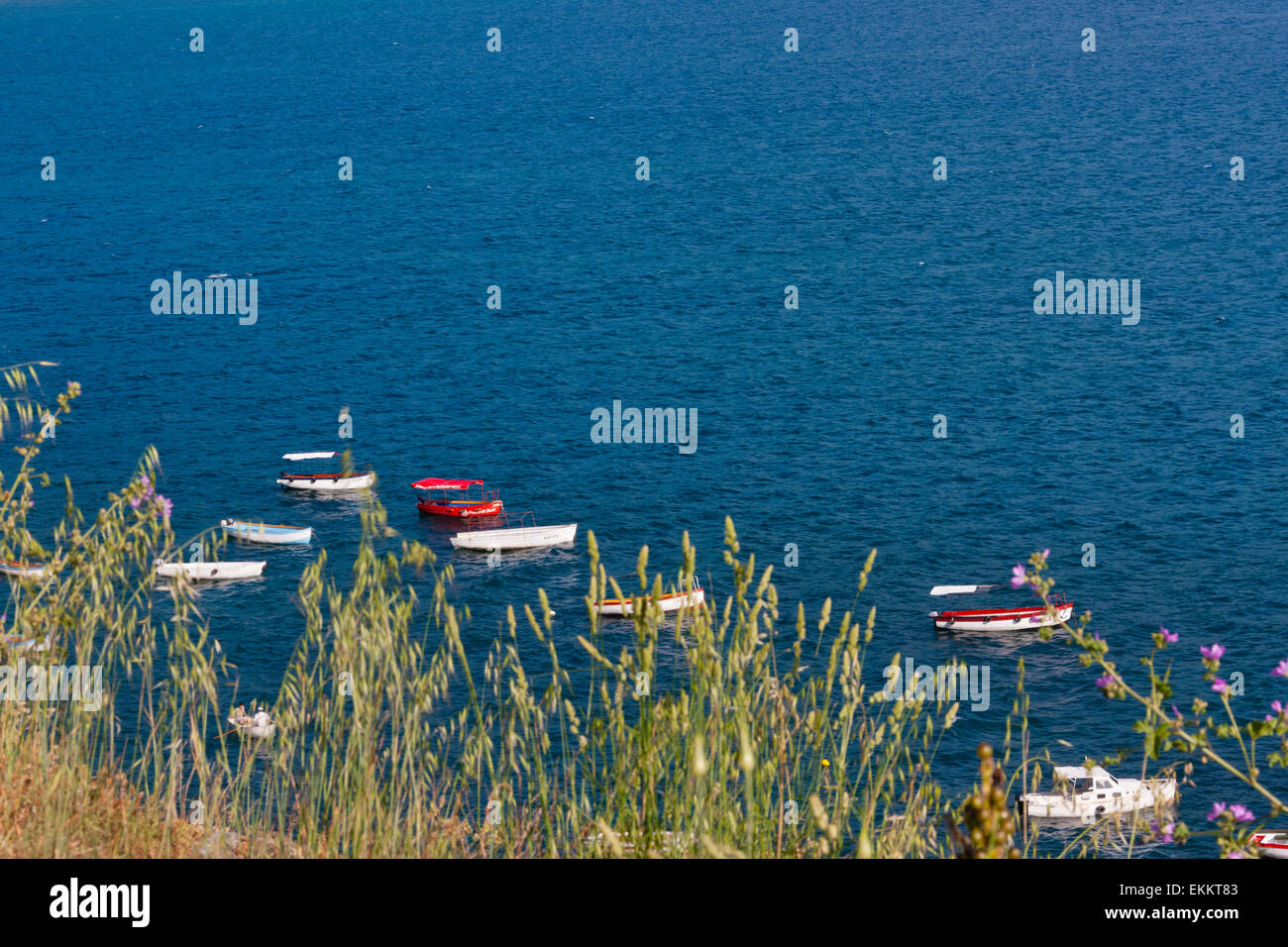 Canoes on Lake Ohrid, UNESCO World Heritage, Republic of Macedonia ...
