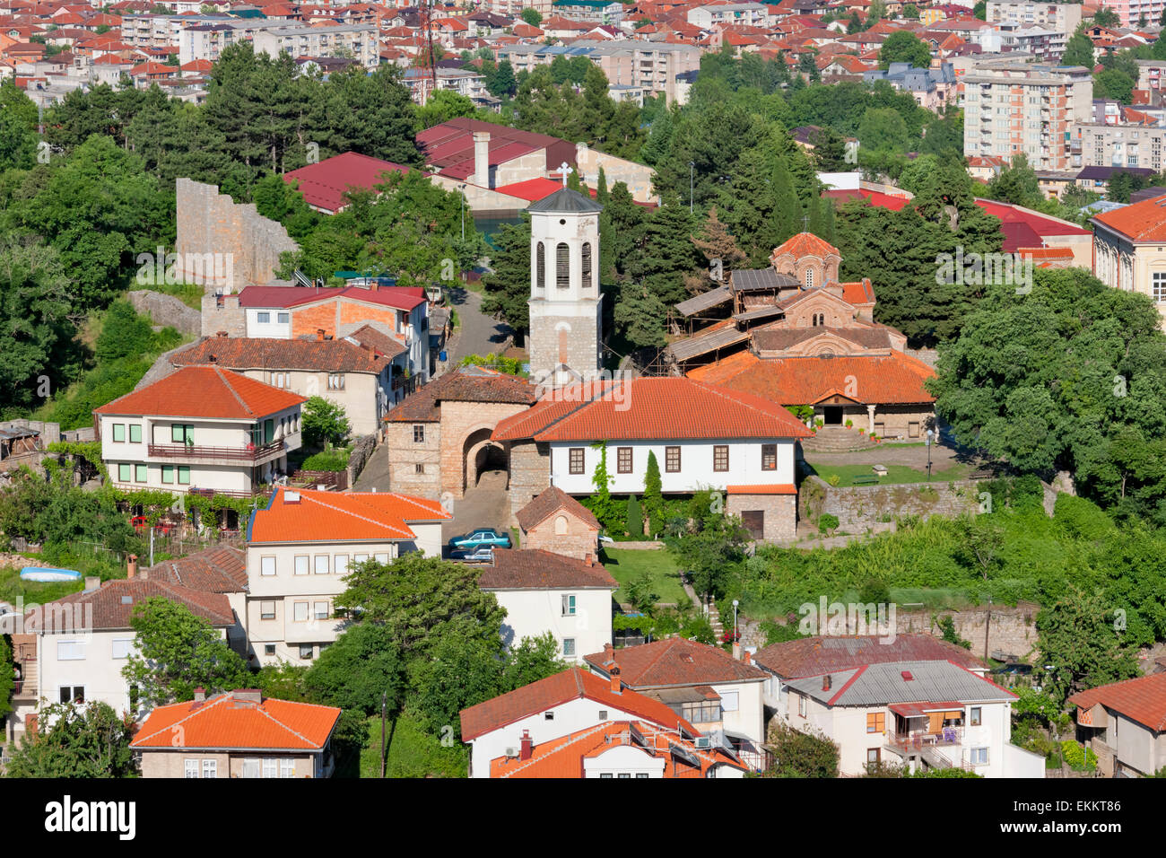 View of Clock Tower and houses in Ohrid, Ohrid, Republic of Macedonia ...