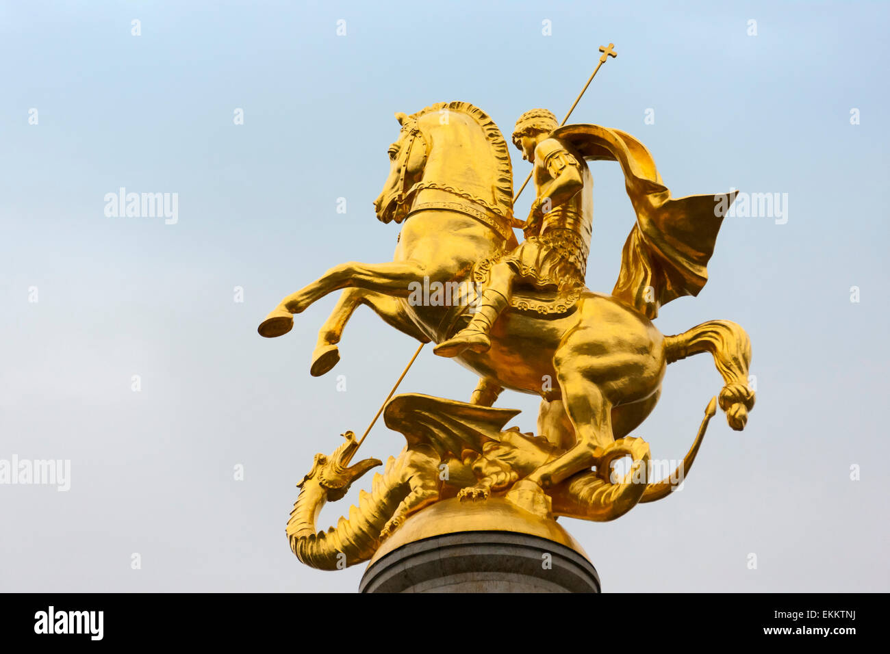 Golden Statue of St. George in Freedom Square, Tbilisi, Georgia Stock ...