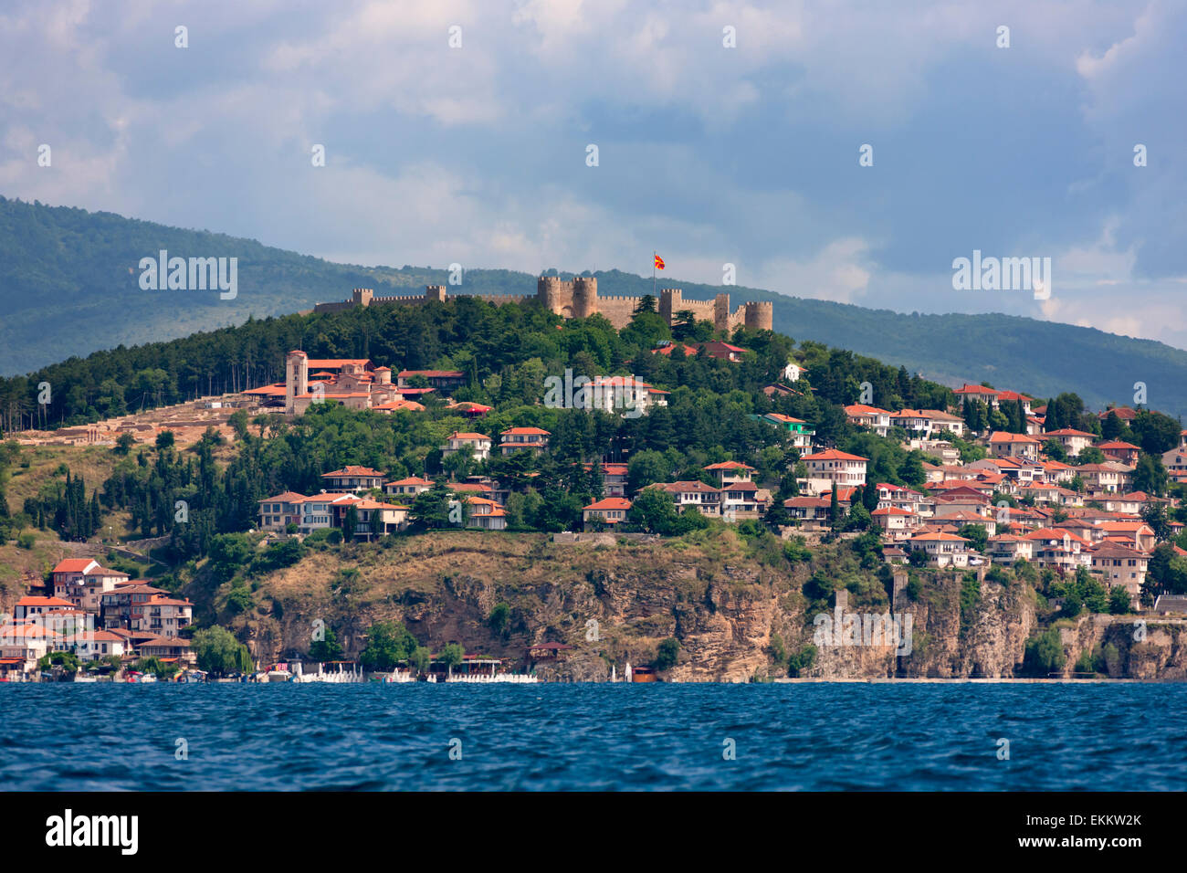 Tsar Samuil's Fortress with Ohrid cityscape on the shores of Lake Ohrid ...