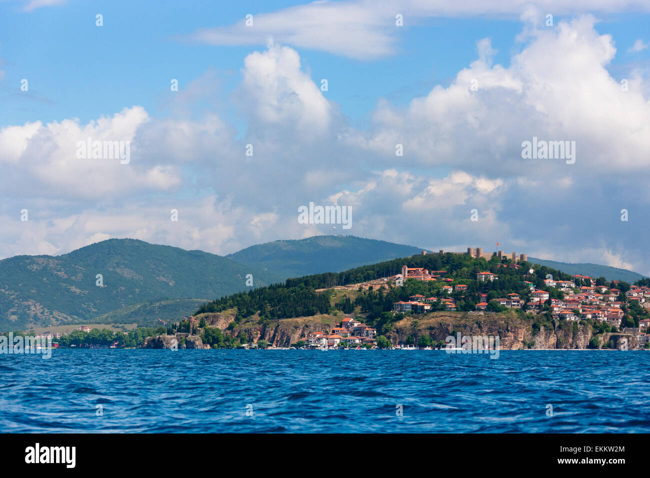 Tsar Samuil's Fortress with Ohrid cityscape on the shores of Lake Ohrid ...
