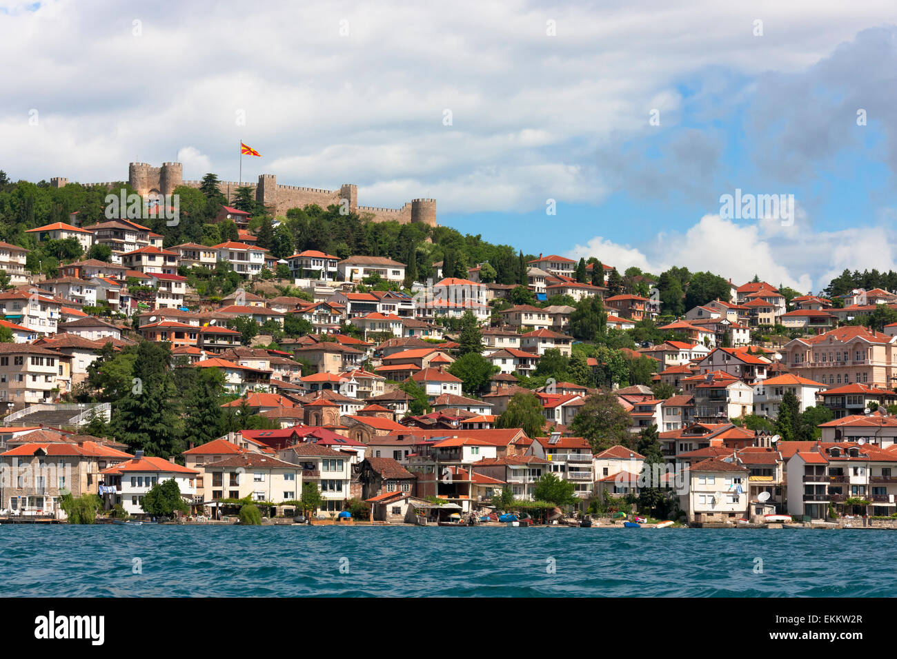 Tsar Samuil's Fortress with Ohrid cityscape on the shores of Lake Ohrid ...