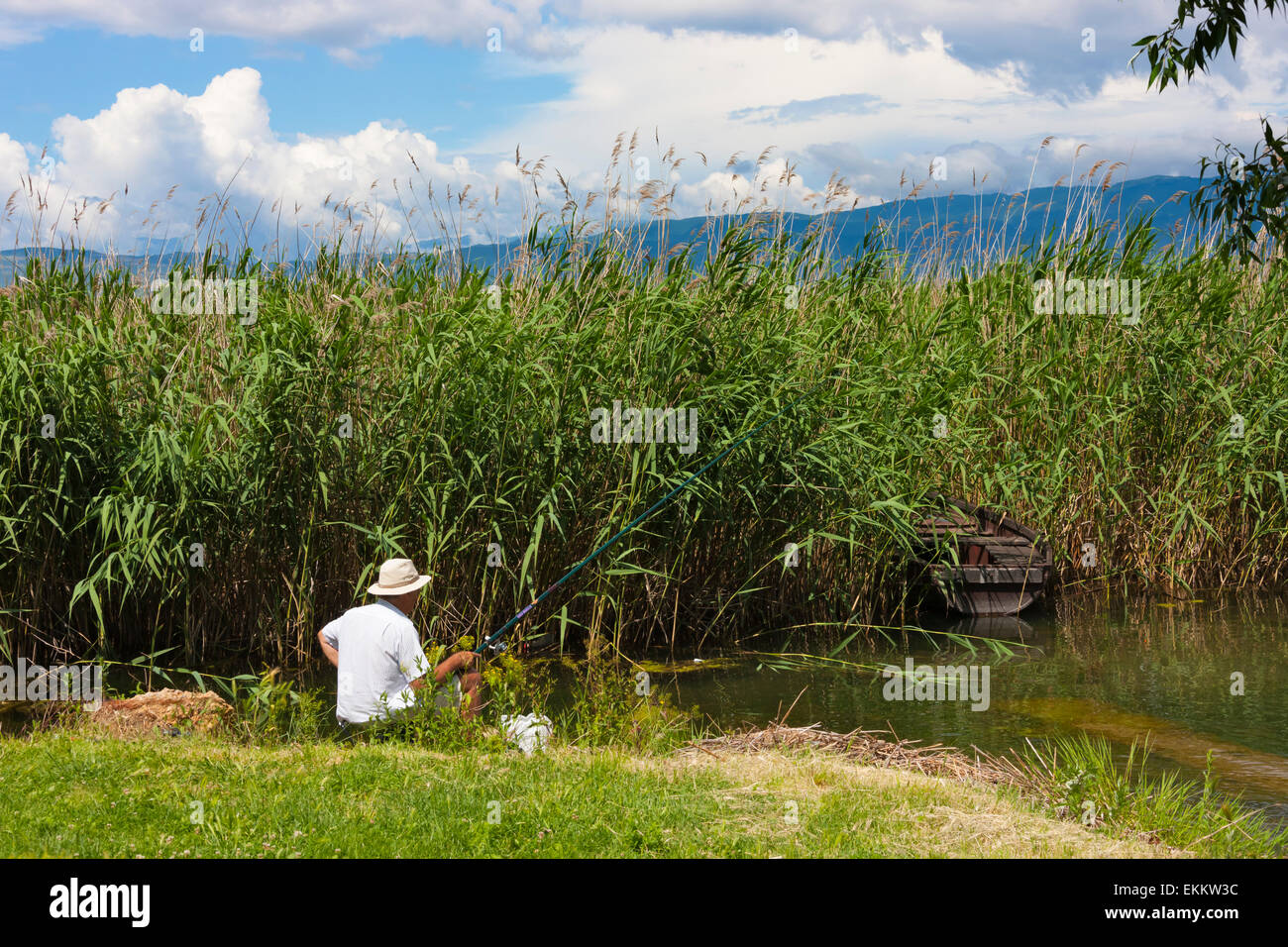 Man fishing on Lake Ohrid, Republic of Macedonia Stock Photo - Alamy