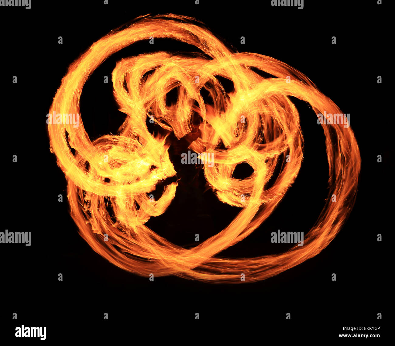 Fire show flaming trails, background Stock Photo - Alamy