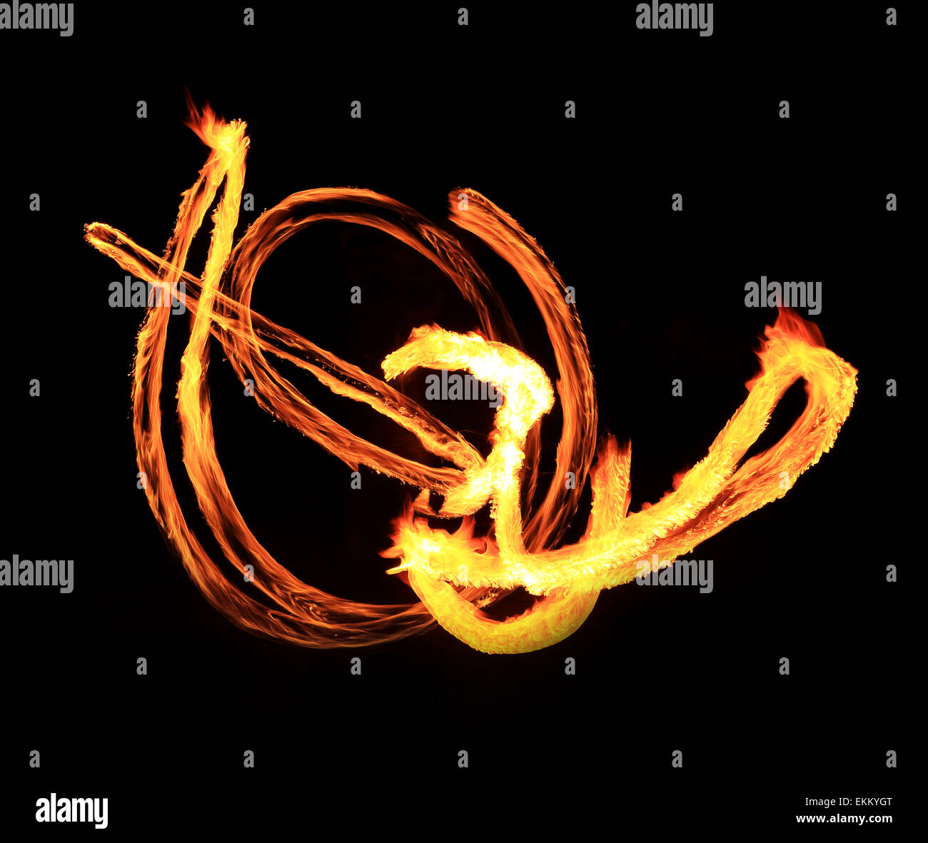 Fire show flaming trails, background Stock Photo - Alamy