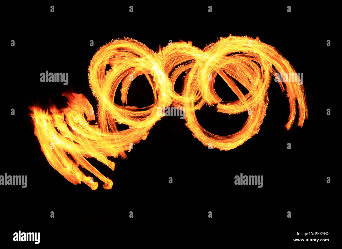 Fire show flaming trails, background Stock Photo - Alamy