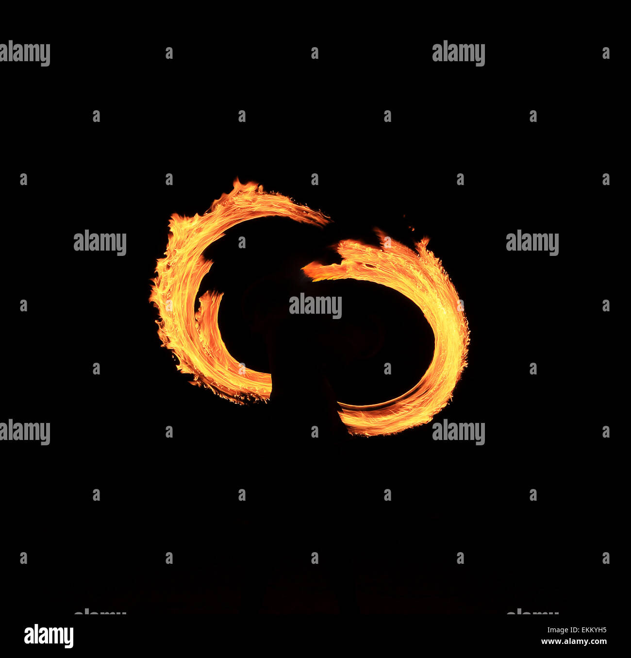 Fire show flaming trails, background Stock Photo - Alamy