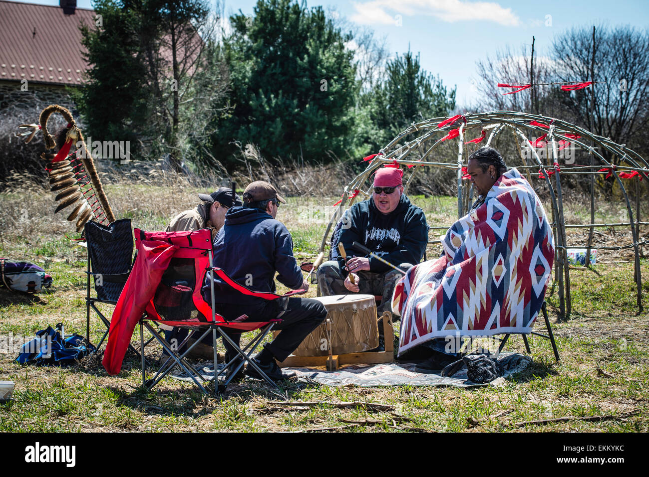 Native American group Circle Legacy Center drum in ceremony Stock Photo ...