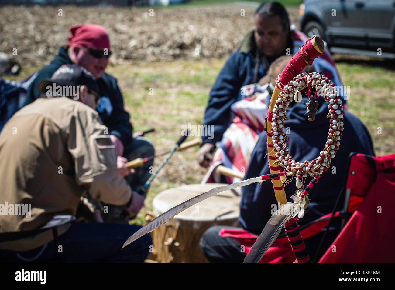 Native American group Circle Legacy Center drum in ceremony Stock Photo ...