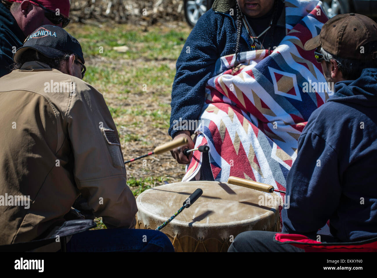 Native American group Circle Legacy Center drum in ceremony Stock Photo ...