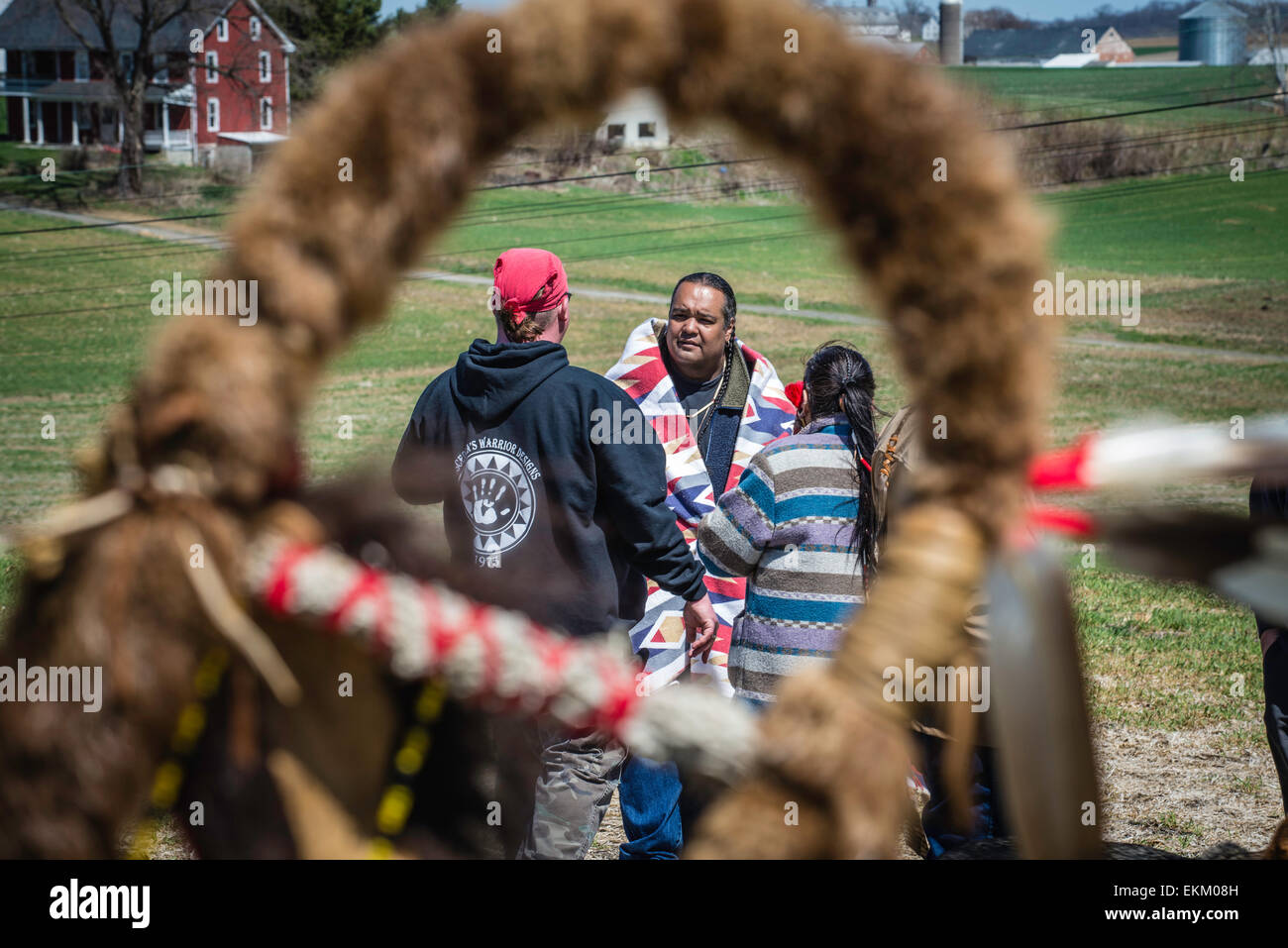 Native American group Circle Legacy Center drum in ceremony Stock Photo ...