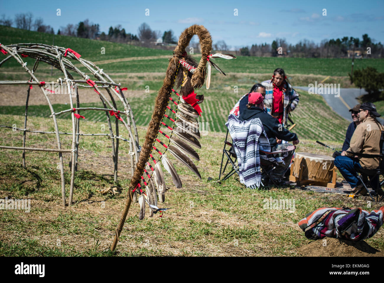 Native American group Circle Legacy Center drum in ceremony Stock Photo ...
