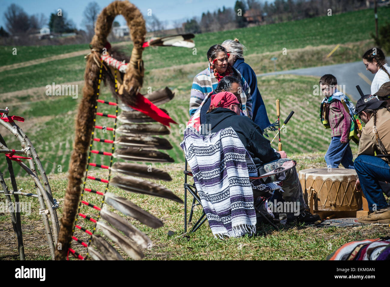 Native American group Circle Legacy Center drum in ceremony Stock Photo ...