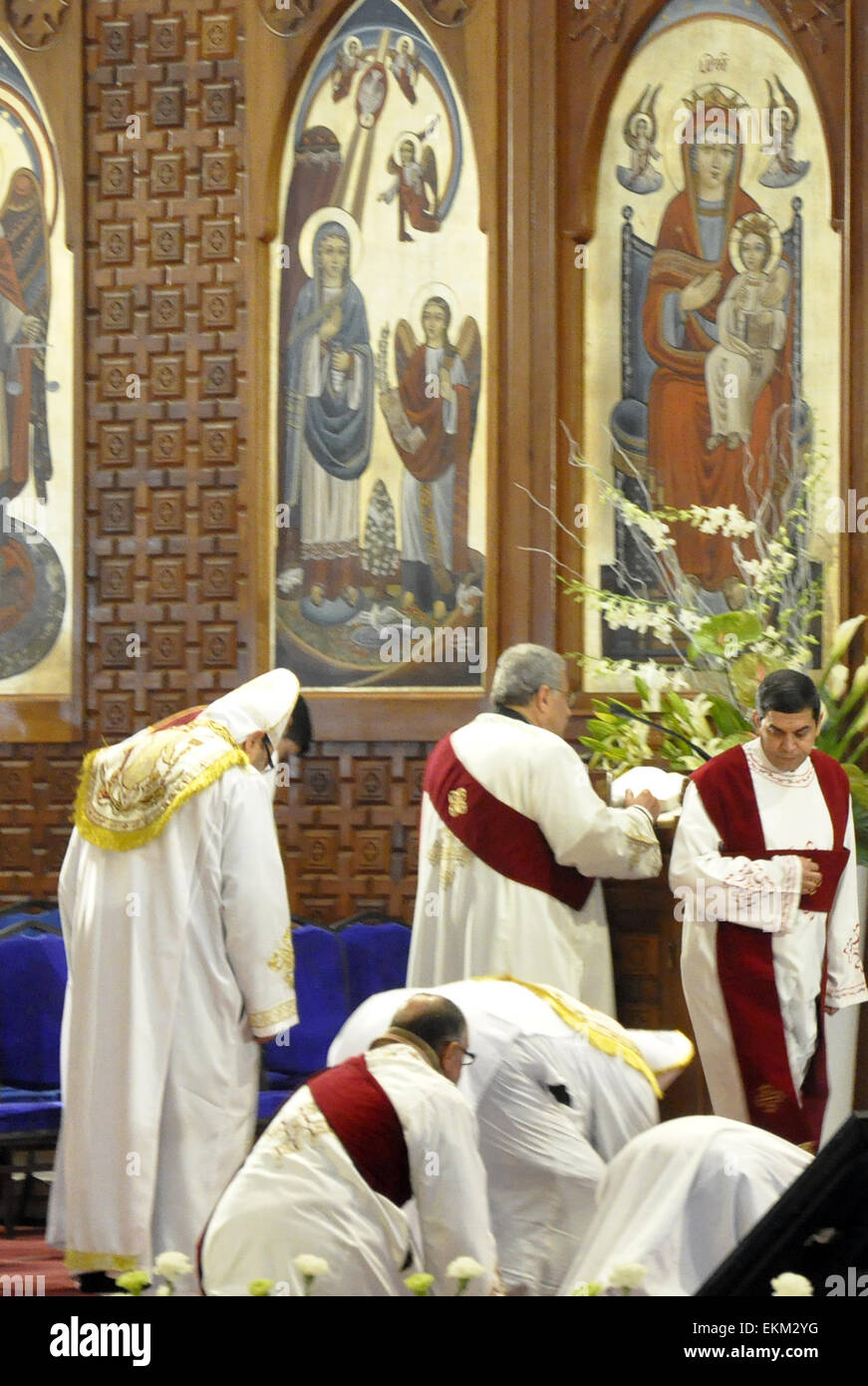 Cairo, Egypt. 11th Apr, 2015. Egyptian Coptic Christians attend the ...