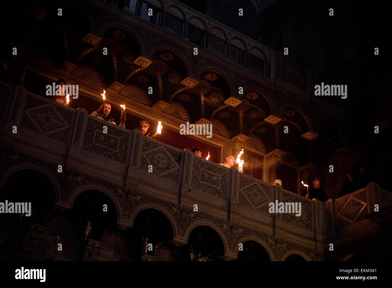 Orthodox worshipers taking part in the Holy Fire celebration inside the ...