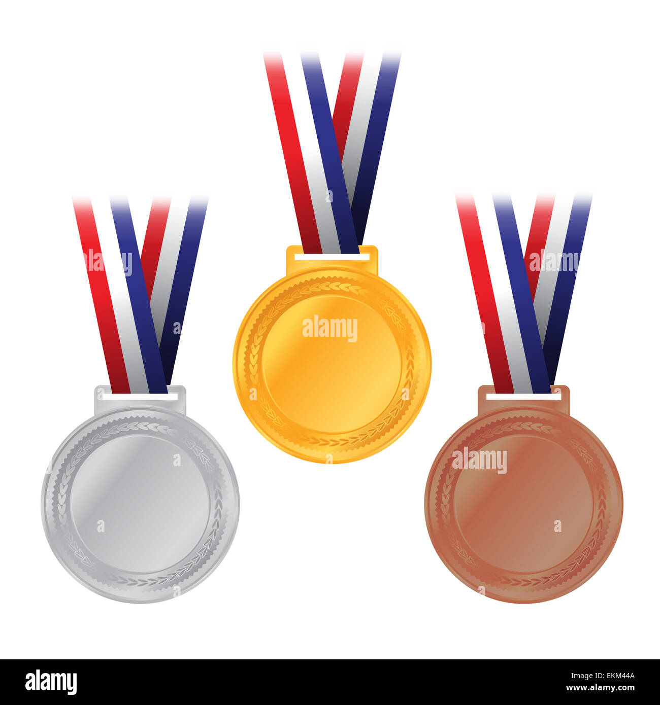 An illustration of gold, silver, and bronze competition medals with ...