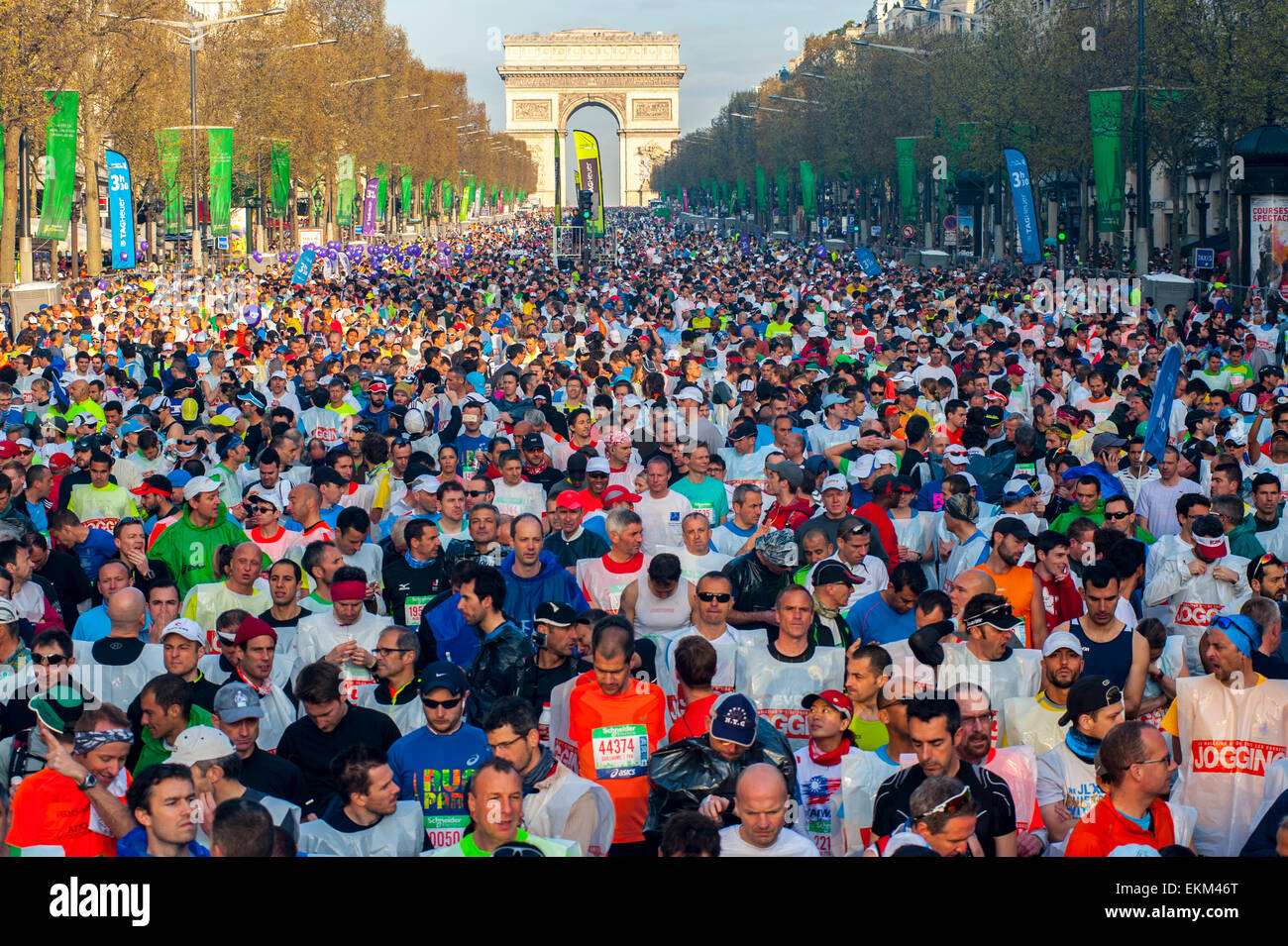Paris, France. Marathon, Aerial Immense Crowd Scene from above, Runners ...