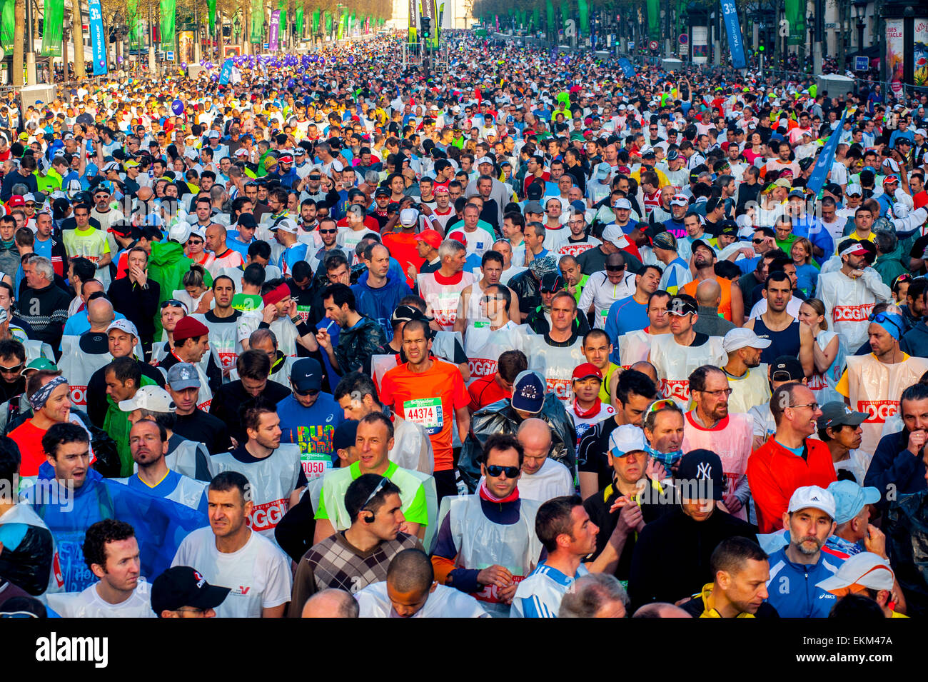 Paris, France. Marathon, big crowds aerial Scene from above, Runners on ...