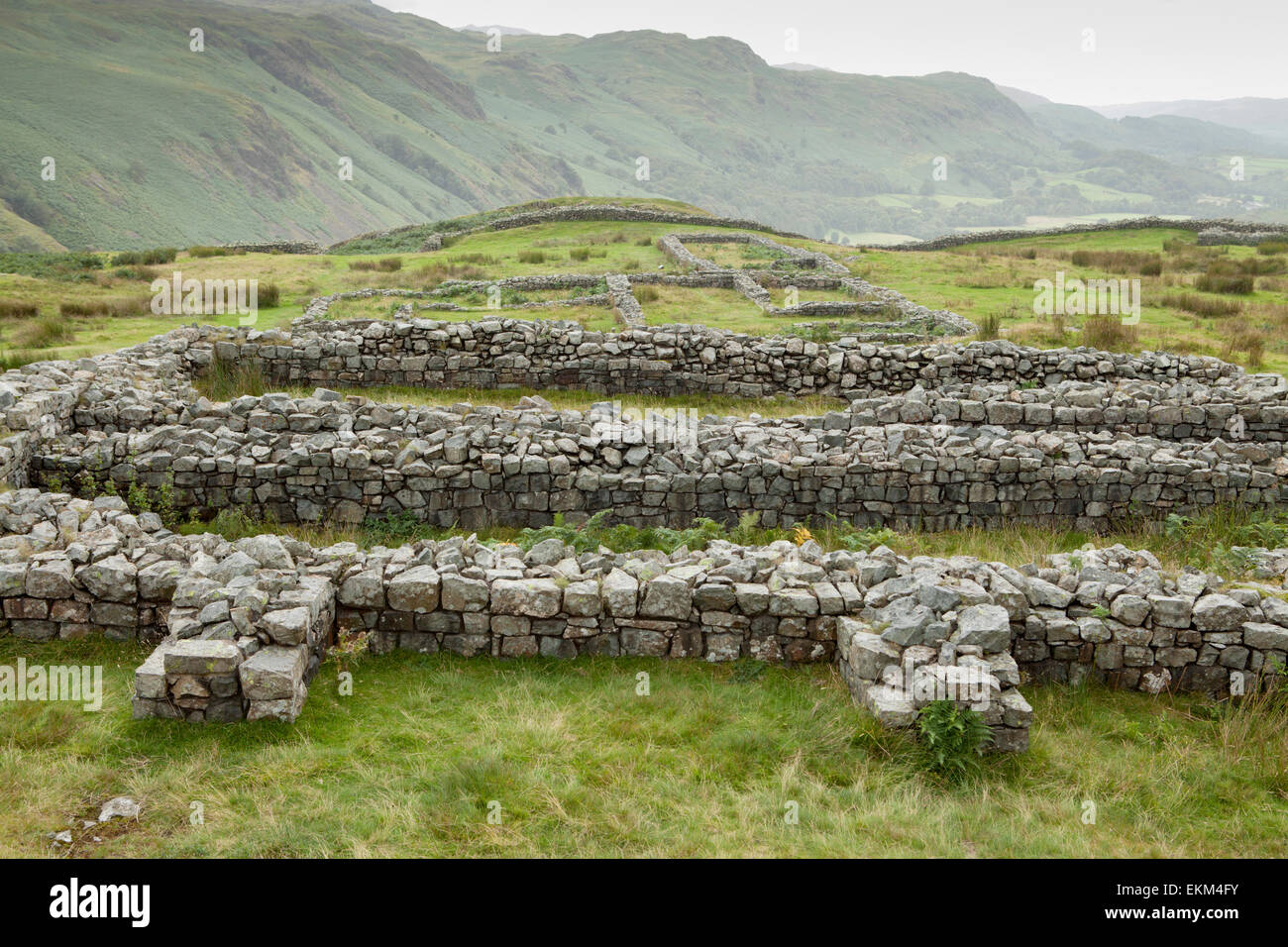 Hardknott Roman Fort on the Hardknott Pass in the Lake District Stock ...