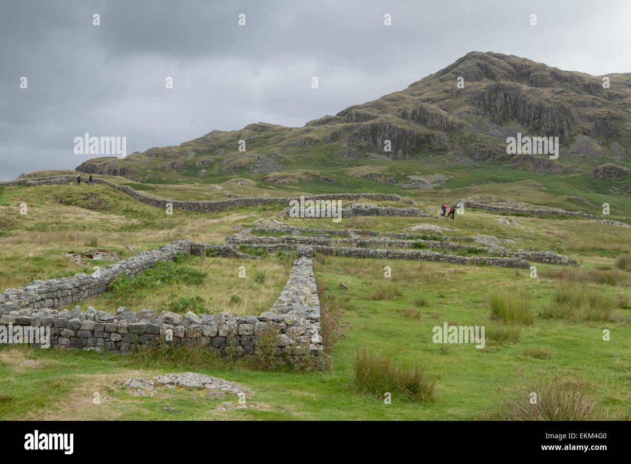 Visitors at Hardknott Roman Fort on the Hardknott Pass in the Lake ...