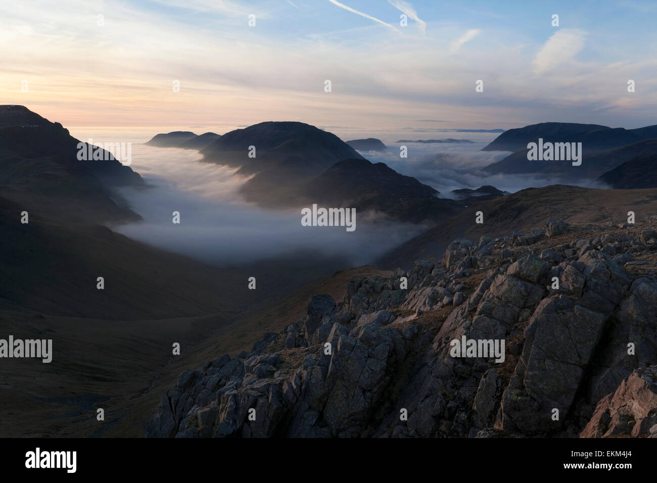 Ennerdale and Buttermere valleys at sunset, as seen from Green Gable ...