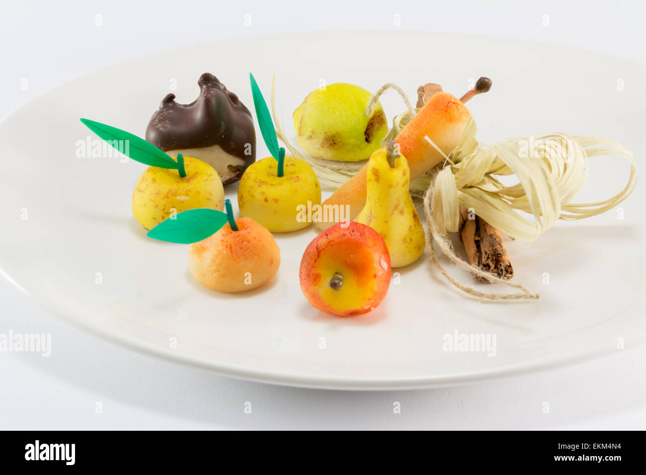 Colorful sweet marzipan fruit candies dessert Stock Photo - Alamy