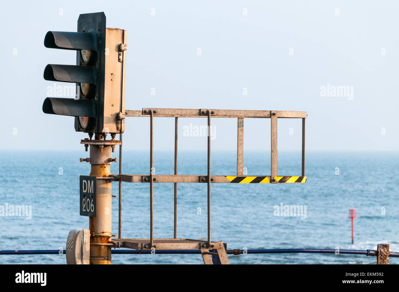 Side view of a railway signal with the sea in the background Stock ...